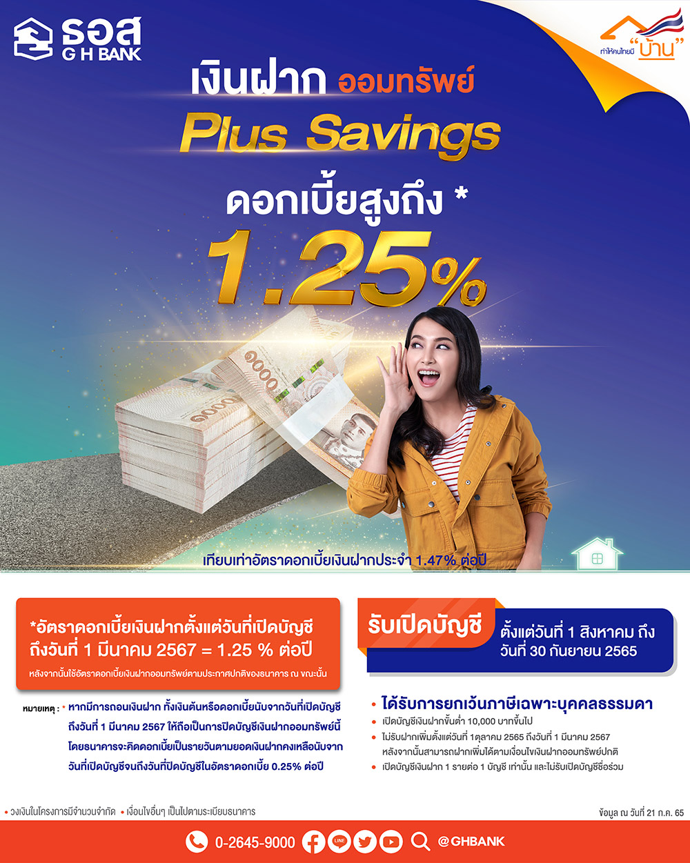 ยิ่งออม ยิ่งเพิ่ม กับเงินฝากออมทรัพย์ Plus Savings และสลากออมทรัพย์ ธอส. ชุด ขาลเพิ่มพูน